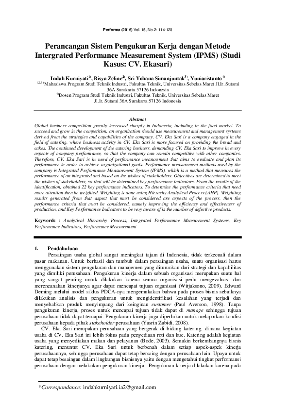 (PDF) Perancangan Sistem Pengukuran Kerja dengan Metode Intergrated Performance Measurement ...