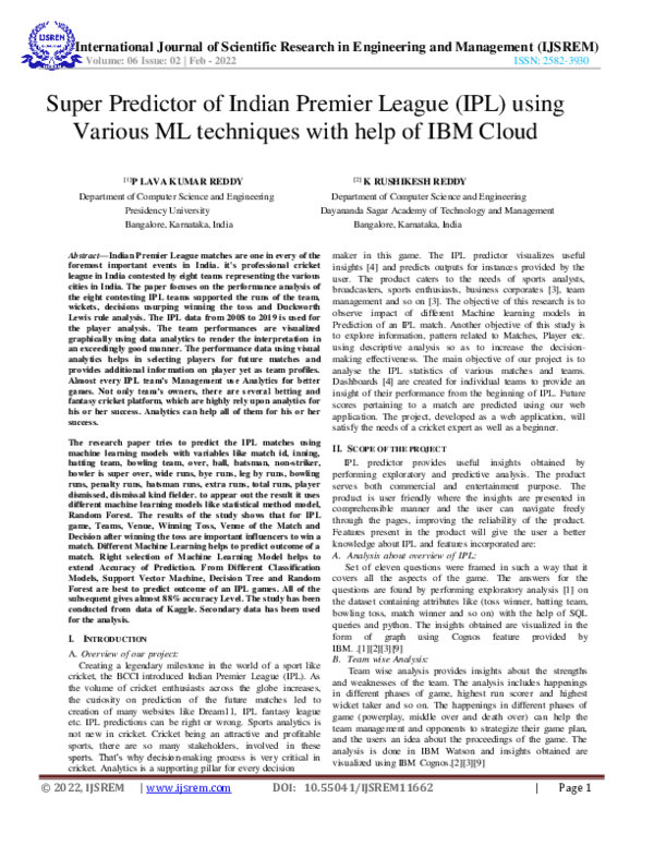 (PDF) Super Predictor of Indian Premier League (IPL) using Various ML ...