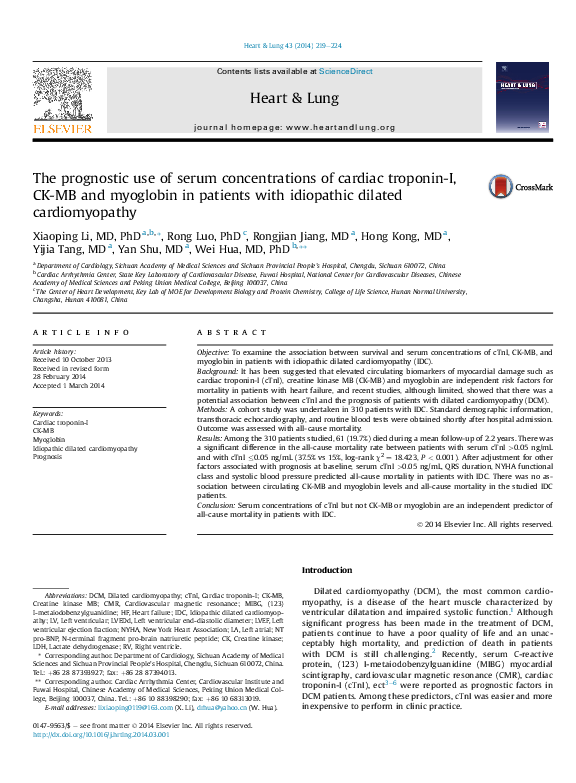 (PDF) The prognostic use of serum concentrations of cardiac troponin-I ...