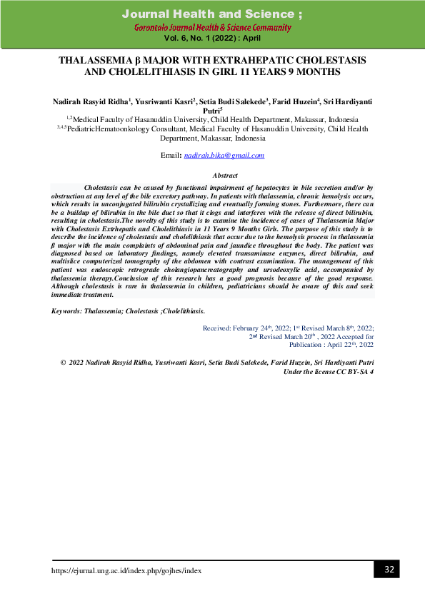(PDF) Thalassemia Β Major with Extrahepatic Cholestasis and ...