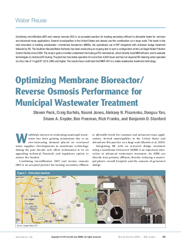 (PDF) Optimizing Membrane Bioreactor/ Reverse Osmosis Performance for Municipal Wastewater Treatment