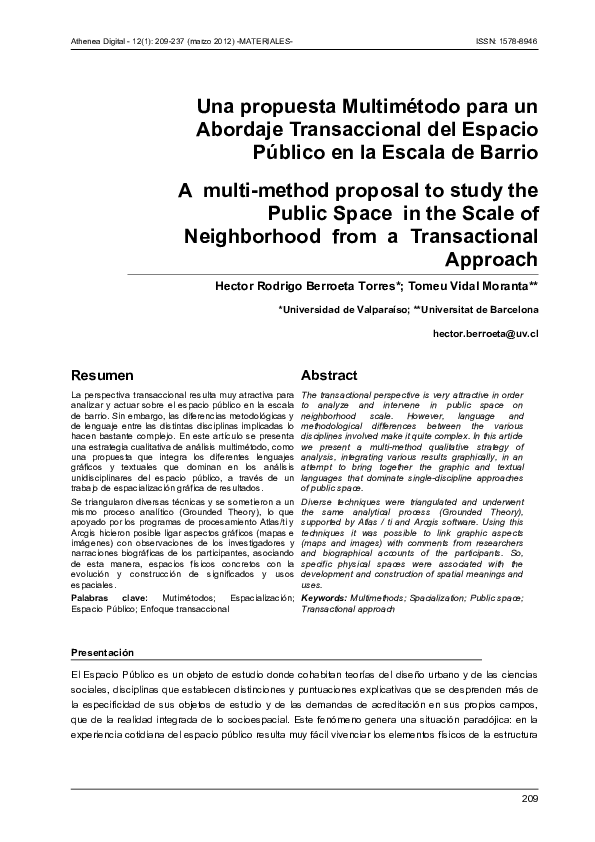 (PDF) A multi-method proposal to study the Public Space in the Scale of Neighborhood from a ...