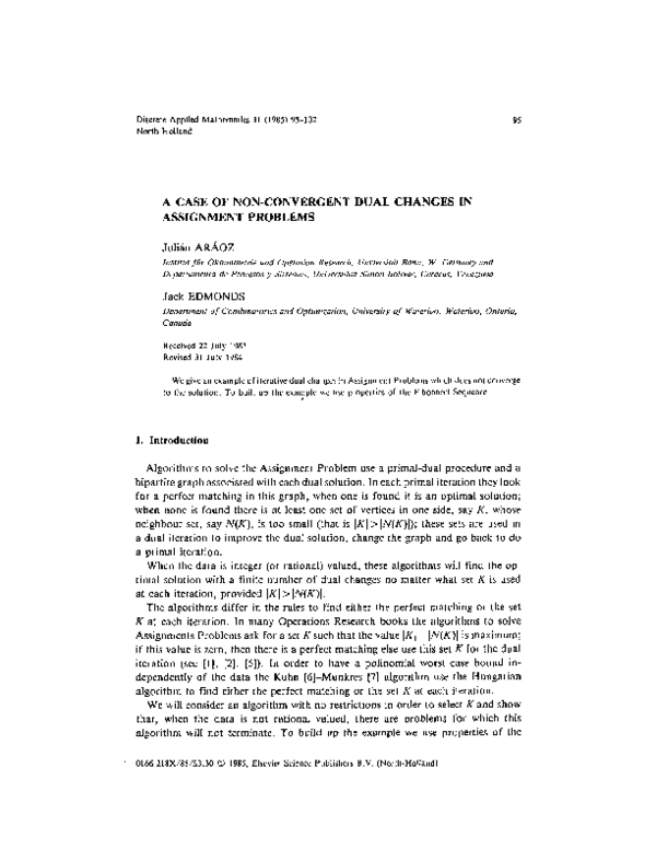 (PDF) A case of non-convergent dual changes in assignment problems