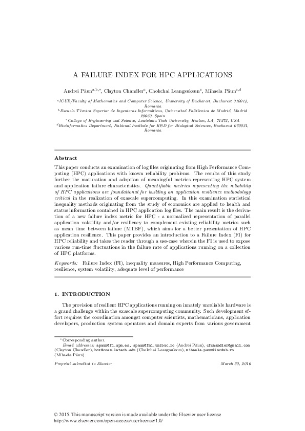 (PDF) A failure index for HPC applications
