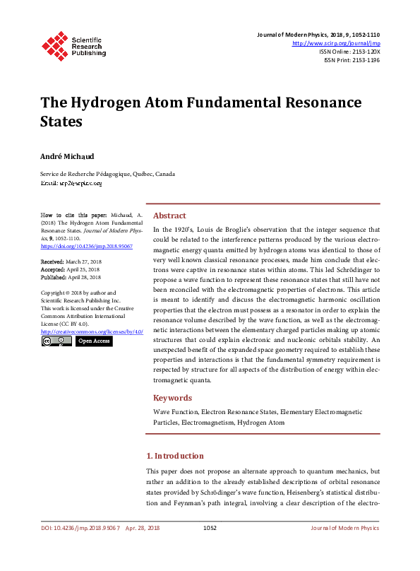 (PDF) The Hydrogen Atom Fundamental Resonance States