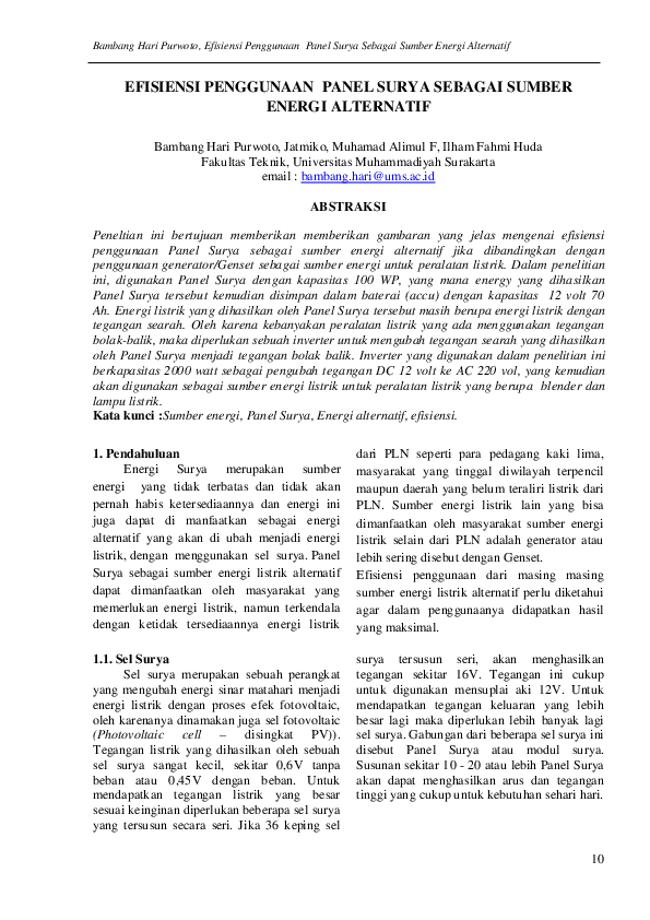 (PDF) Efisiensi Penggunaan Panel Surya sebagai Sumber Energi Alternatif