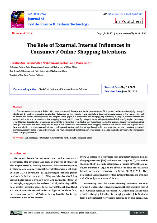 (PDF) The Role of External, Internal Influences In Consumers’ Online Shopping Intentions
