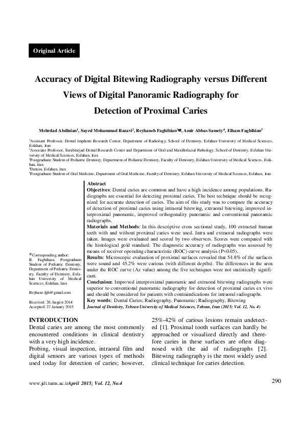 Pdf Accuracy Of Digital Bitewing Radiography Versus Different Views Of Digital Panoramic