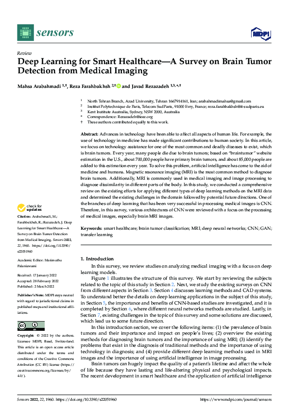 (PDF) Deep Learning for Smart Healthcare—A Survey on Brain Tumor ...