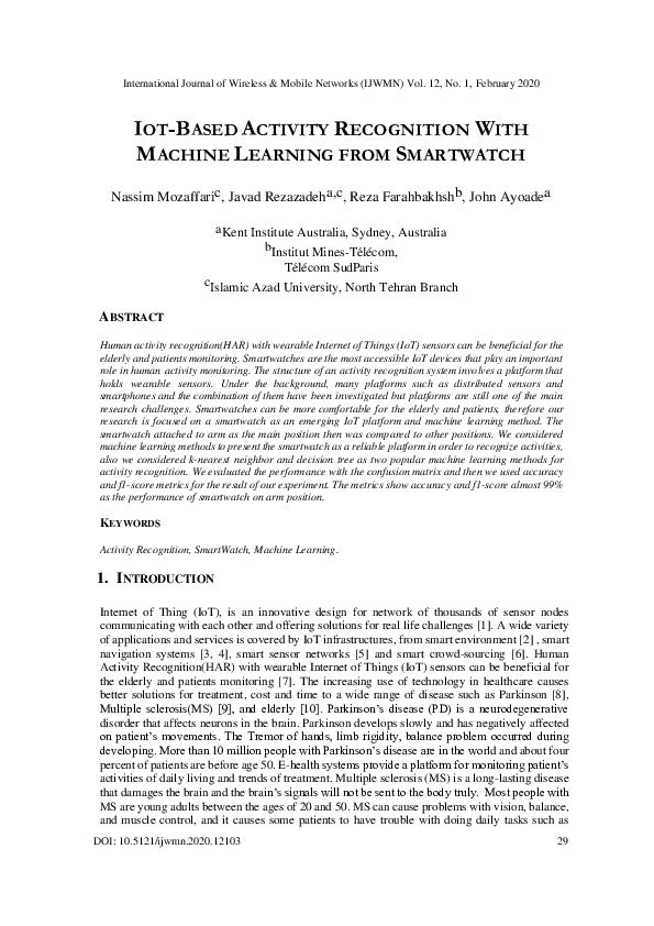 (PDF) IoT-based Activity Recognition with Machine Learning from Smartwatch