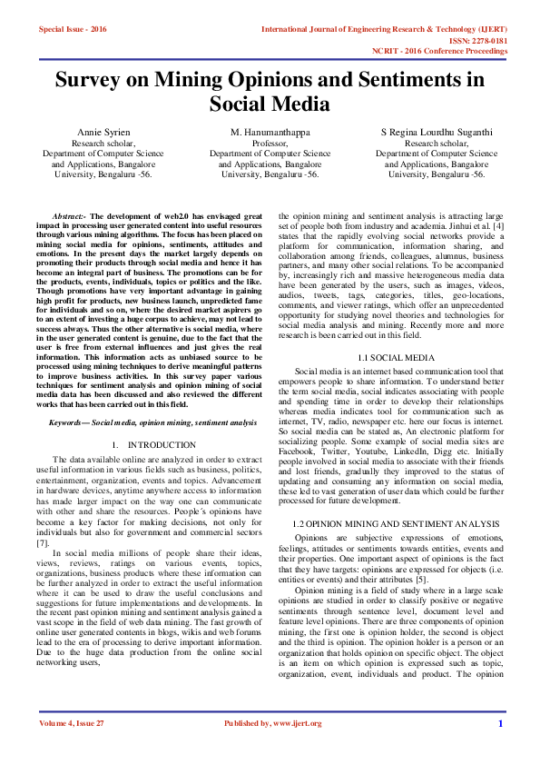 (PDF) Survey on Mining Opinions and Sentiments in Social Media
