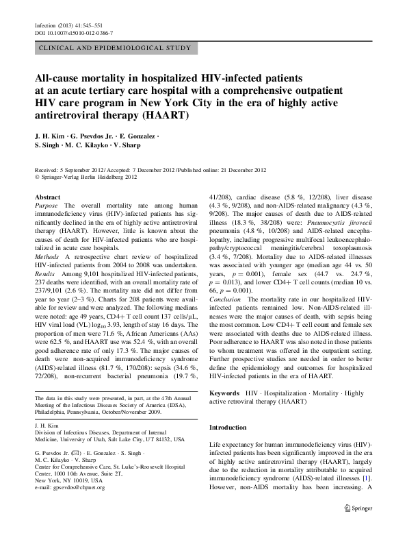 (PDF) Mortality Causes in Hospitalized HIV Patients