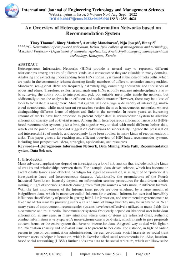 (PDF) An Overview of Heterogeneous Information Networks based on Recommendation System