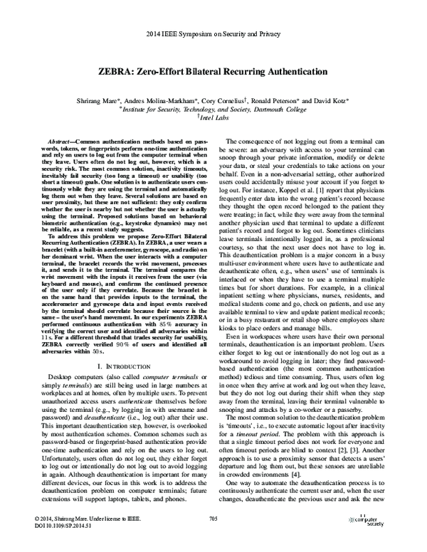 (PDF) ZEBRA: Zero-Effort Bilateral Recurring Authentication