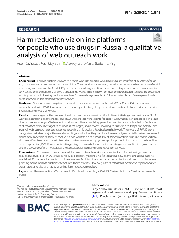 (PDF) Harm reduction via online platforms for people who use drugs in ...