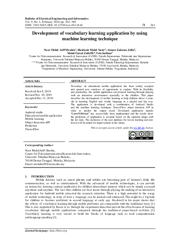 (PDF) Development of vocabulary learning application by using machine learning technique