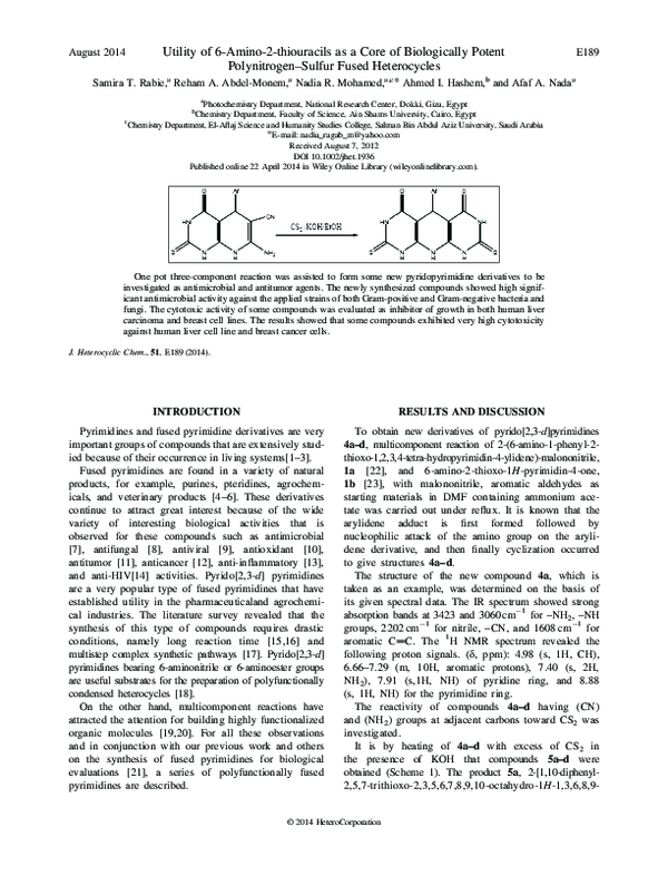 (PDF) Utility of 6-Amino-2-thiouracils as a Core of Biologically Potent ...