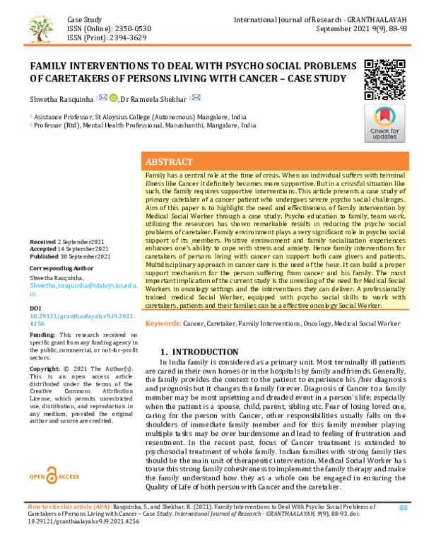 (PDF) Family Interventions to Deal with Psycho Social Problems of ...