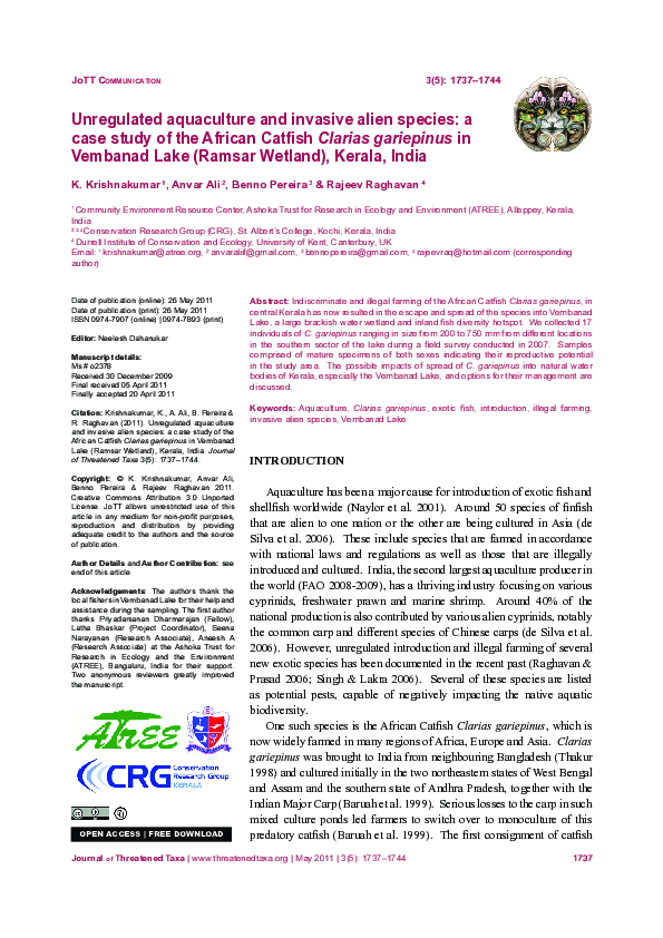 (PDF) Unregulated aquaculture and invasive alien species: a case study ...