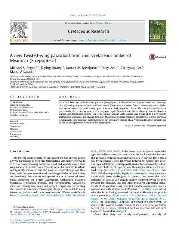 (PDF) A new twisted-wing parasitoid from mid-Cretaceous amber of ...