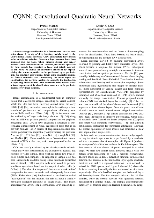 (PDF) CQNN: Convolutional Quadratic Neural Networks