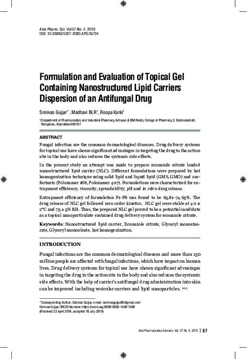 Pdf Formulation And Evaluation Of Topical Gel Containing Nanostructured Lipid Carriers