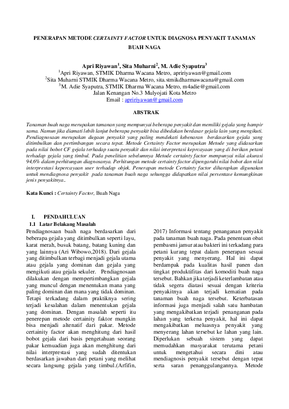 (PDF) Penerapan Metode Certainty Factor Untuk Diagnosa Penyakit Tanaman ...