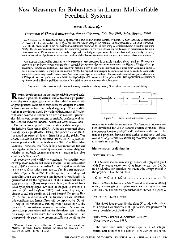 (PDF) New measures for robustness in linear multivariable feedback systems
