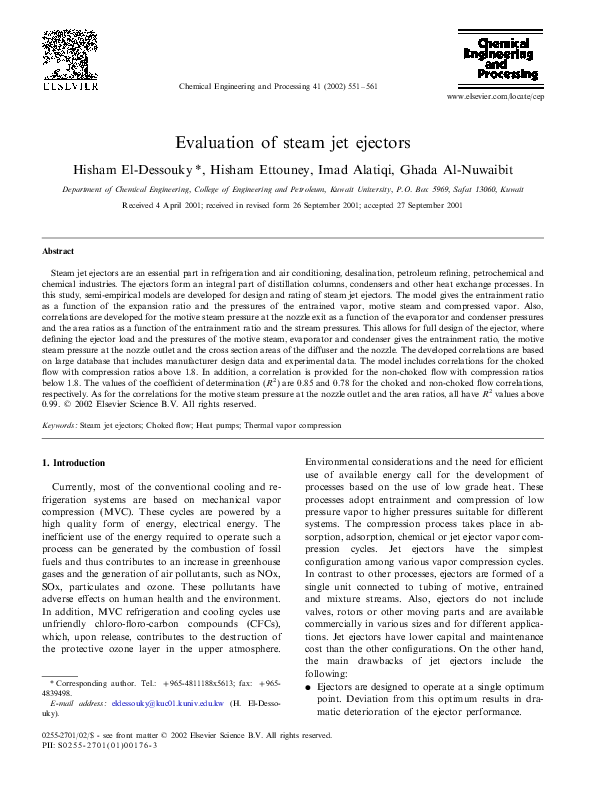 (PDF) Evaluation of steam jet ejectors