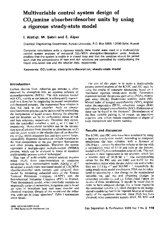 (PDF) Multivariable control system design of CO2/amine absorber ...