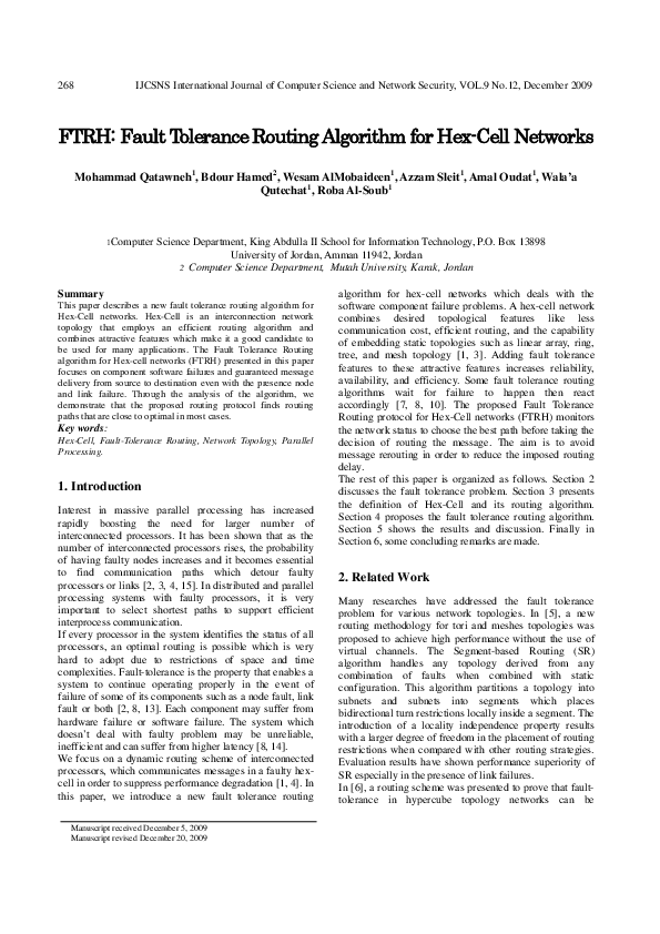 (PDF) FTRH: Fault Tolerance Routing Algorithm for Hex-Cell Networks (PDF) FTRH: Fault Tolerance Routing Algorithm for Hex-Cell Networks
