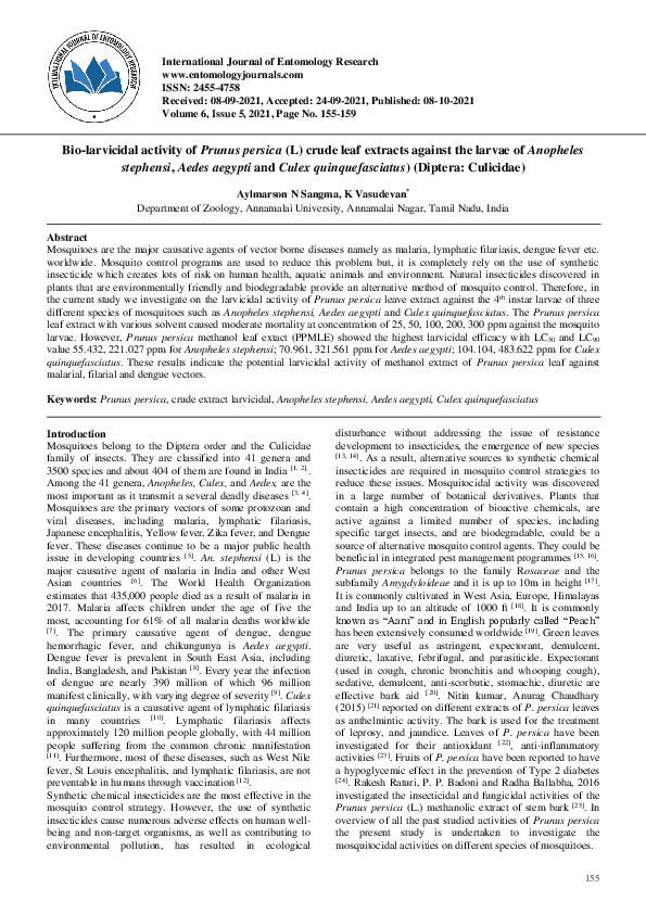(PDF) Bio-larvicidal activity of Prunus persica (L) crude leaf extracts ...