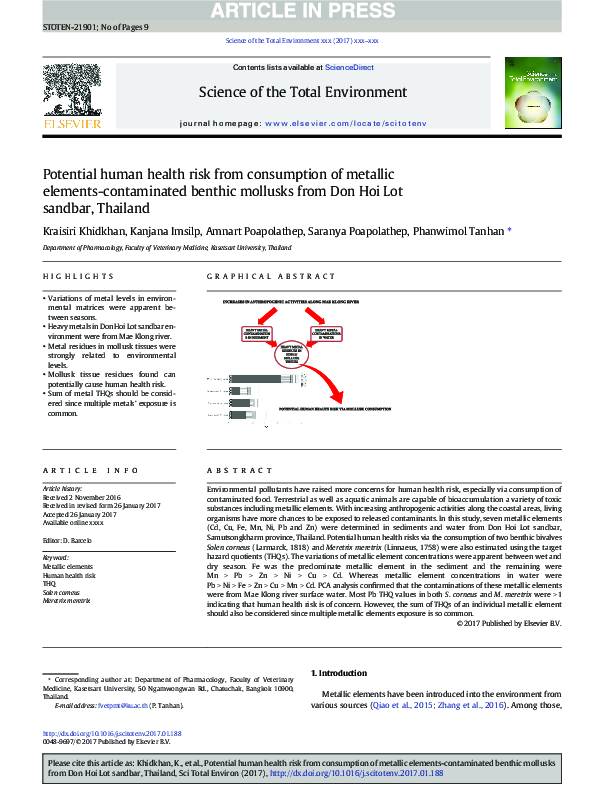 (PDF) Potential human health risk from consumption of metallic elements ...