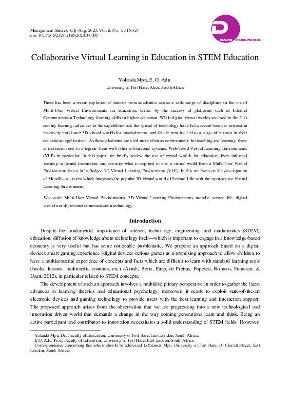 (PDF) Collaborative Virtual Learning in Education in STEM Education