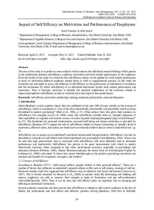 (PDF) Impact of Self Efficacy on Motivation and Performance of Employees