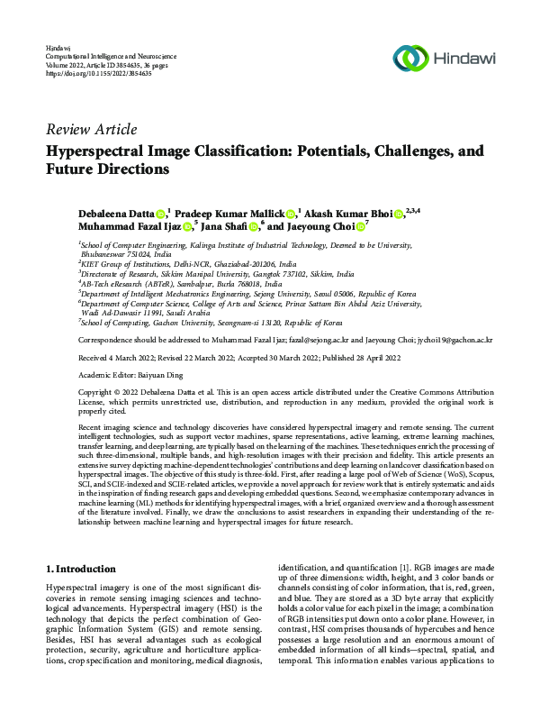 (PDF) Hyperspectral Image Classification: Potentials, Challenges, and Future Directions