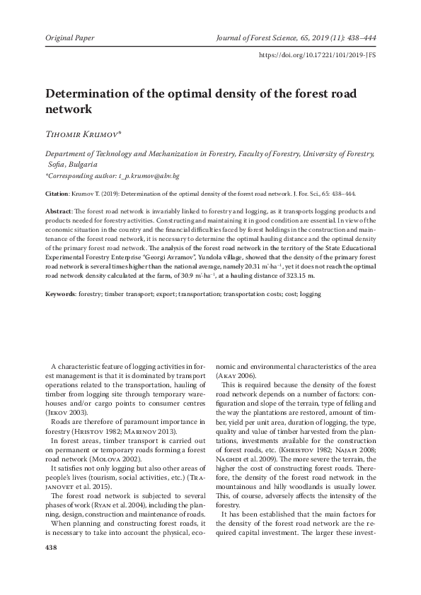 (PDF) Determination of the optimal density of the forest road network