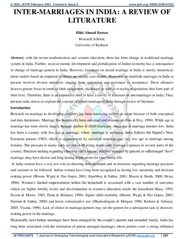 (PDF) Inter-Marriages in India: A Review of Liturature