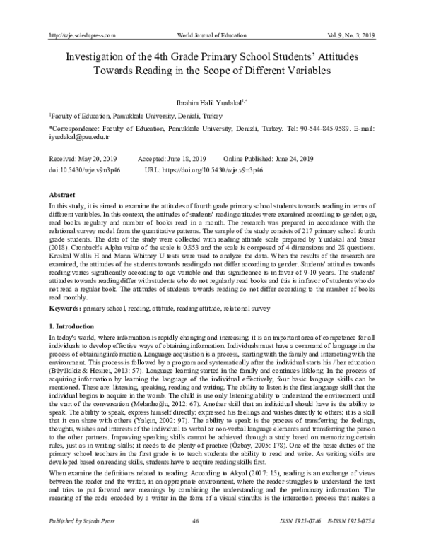(PDF) Investigation of the 4th Grade Primary School Students’ Attitudes ...