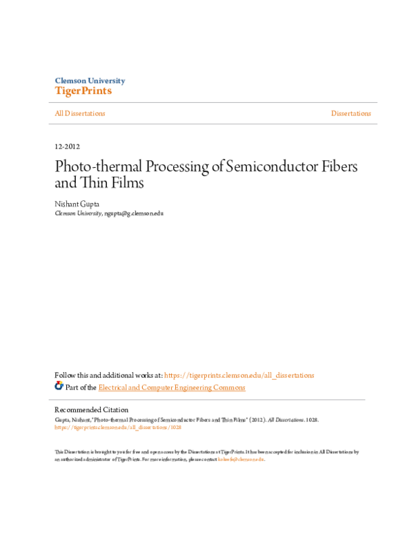 (PDF) Photo-thermal processing of semiconductor fibers and thin films