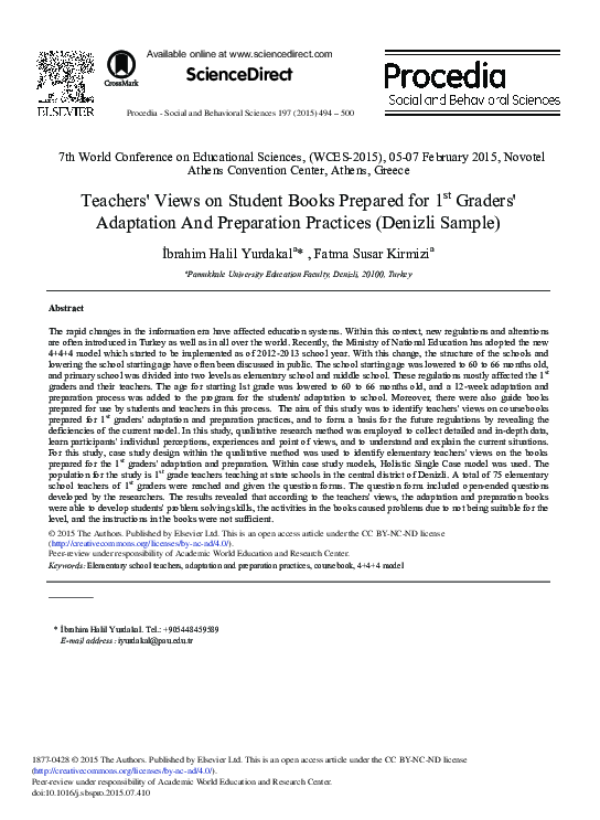 (PDF) Teachers’ Views on Student Books Prepared for 1st Graders ...