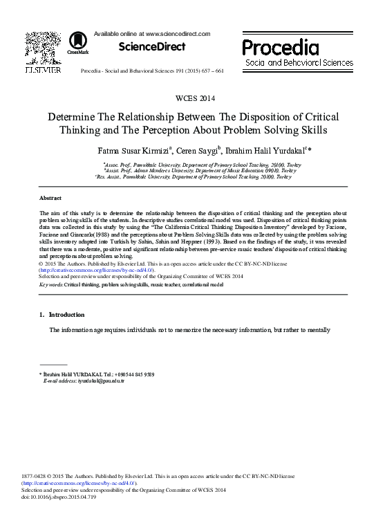 (PDF) Determine the Relationship Between the Disposition of Critical Thinking and the Perception ...