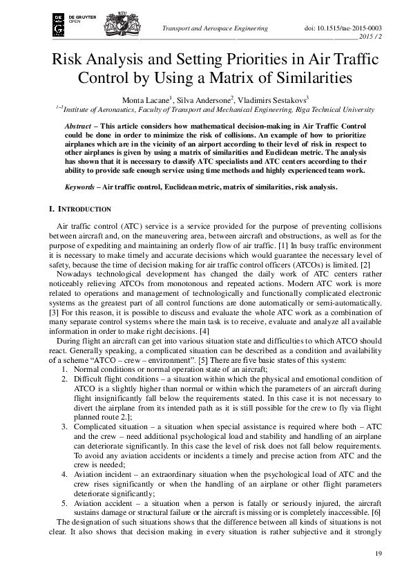 (PDF) Risk Analysis and Setting Priorities in Air Traffic Control by ...