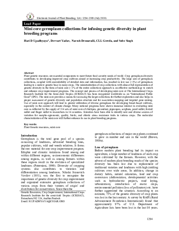 (PDF) Mini core germplasm collections for infusing genetic diversity in ...
