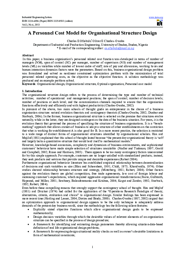 (PDF) A Personnel Cost Model for Organisational Structure Design