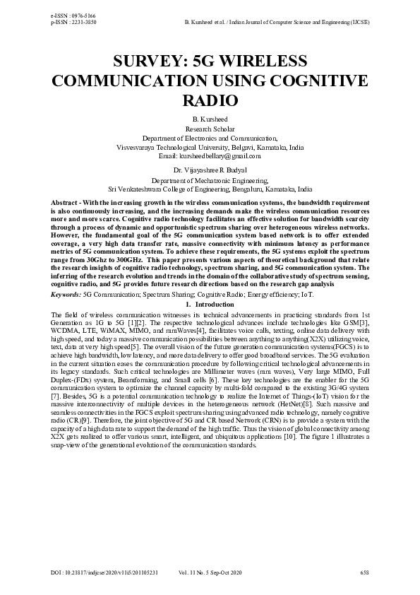 (PDF) Survey: 5G Wireless Communication Using Cognitive Radio | Vijayashree Budyal - Academia.edu