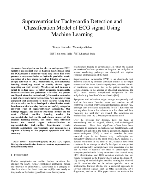 Pdf Supraventricular Tachycardia Detection And Classification Model Of Ecg Signal Using