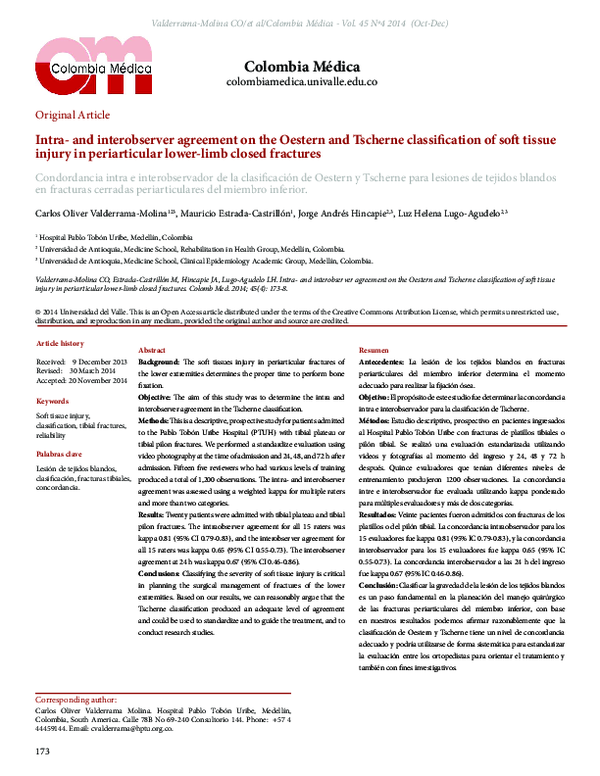 (PDF) Intra- and interobserver agreement on the Oestern and Tscherne ...