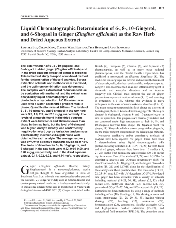 (PDF) Liquid Chromatographic Determination of 6-, 8-, 10-Gingerol, and 6-Shogaol in Ginger ...