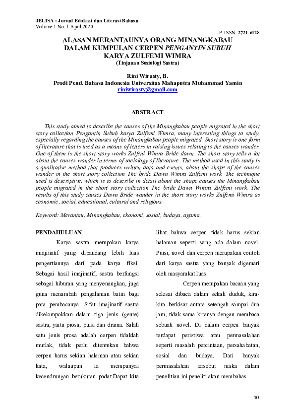 (PDF) ALASAN MERANTAUNYA ORANG MINANGKABAU DALAM KUMPULAN CERPEN ...